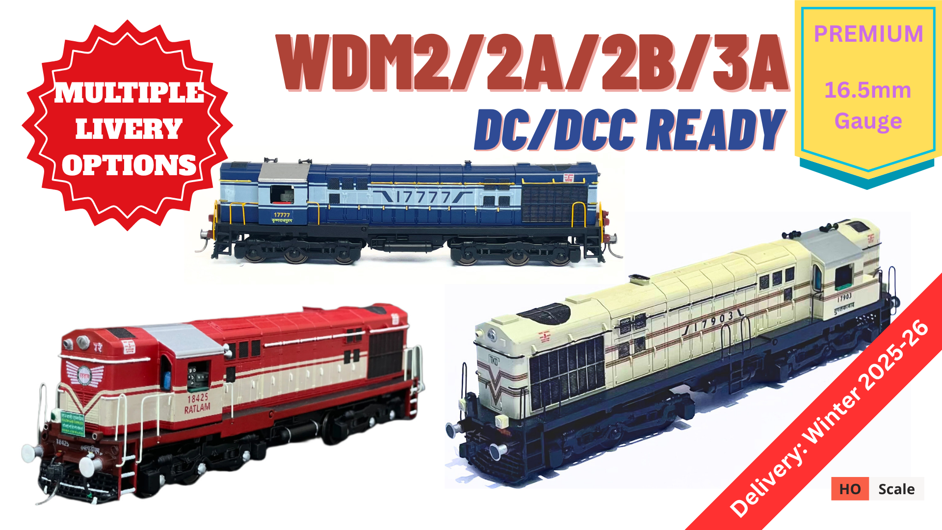 PRE-ORDER: PREMIUM DC/DCC READY WDM2 RTR Model in HO Scale (1:87 ...