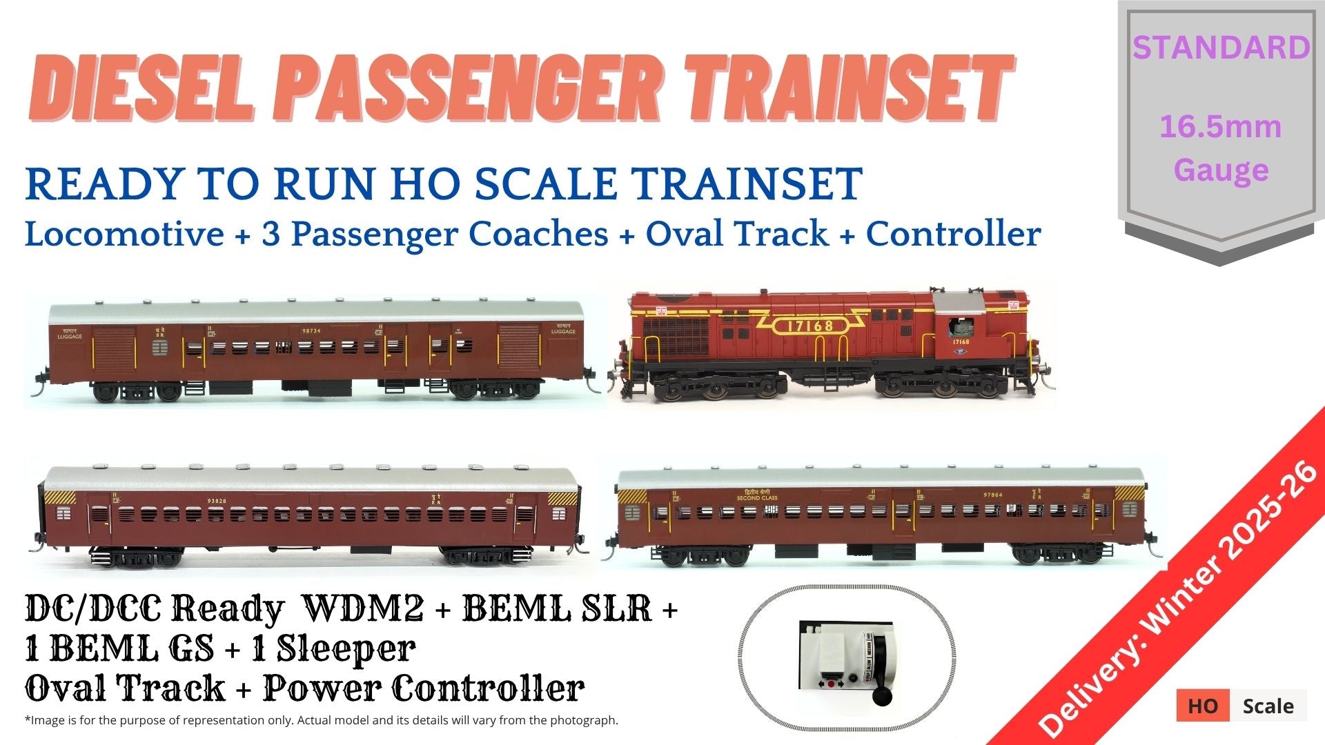 PRE-ORDER: TRAIN SET: Diesel Passenger Train: Old Maroon Livery (With ...