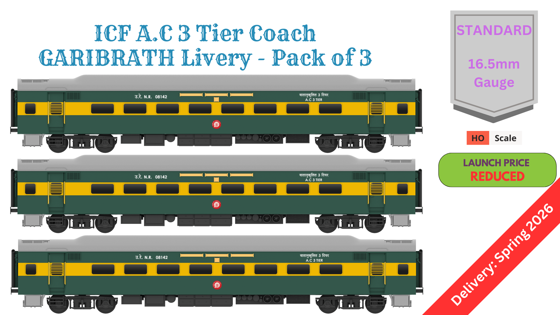 PRE-ORDER: ICF AC 3 Tier, HO Scale - Garibrath, Standard, pack of 3 ...