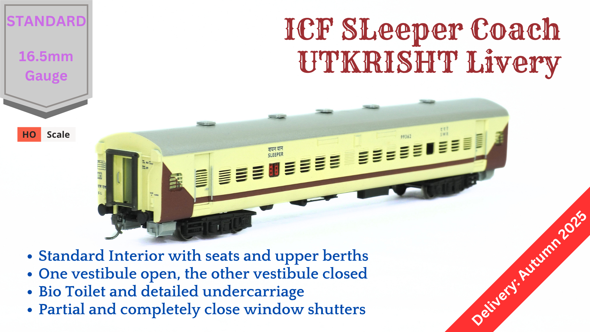 PRE-ORDER: ICF Sleeper HO Scale - Utkrisht Livery (2018-Current), Stan ...