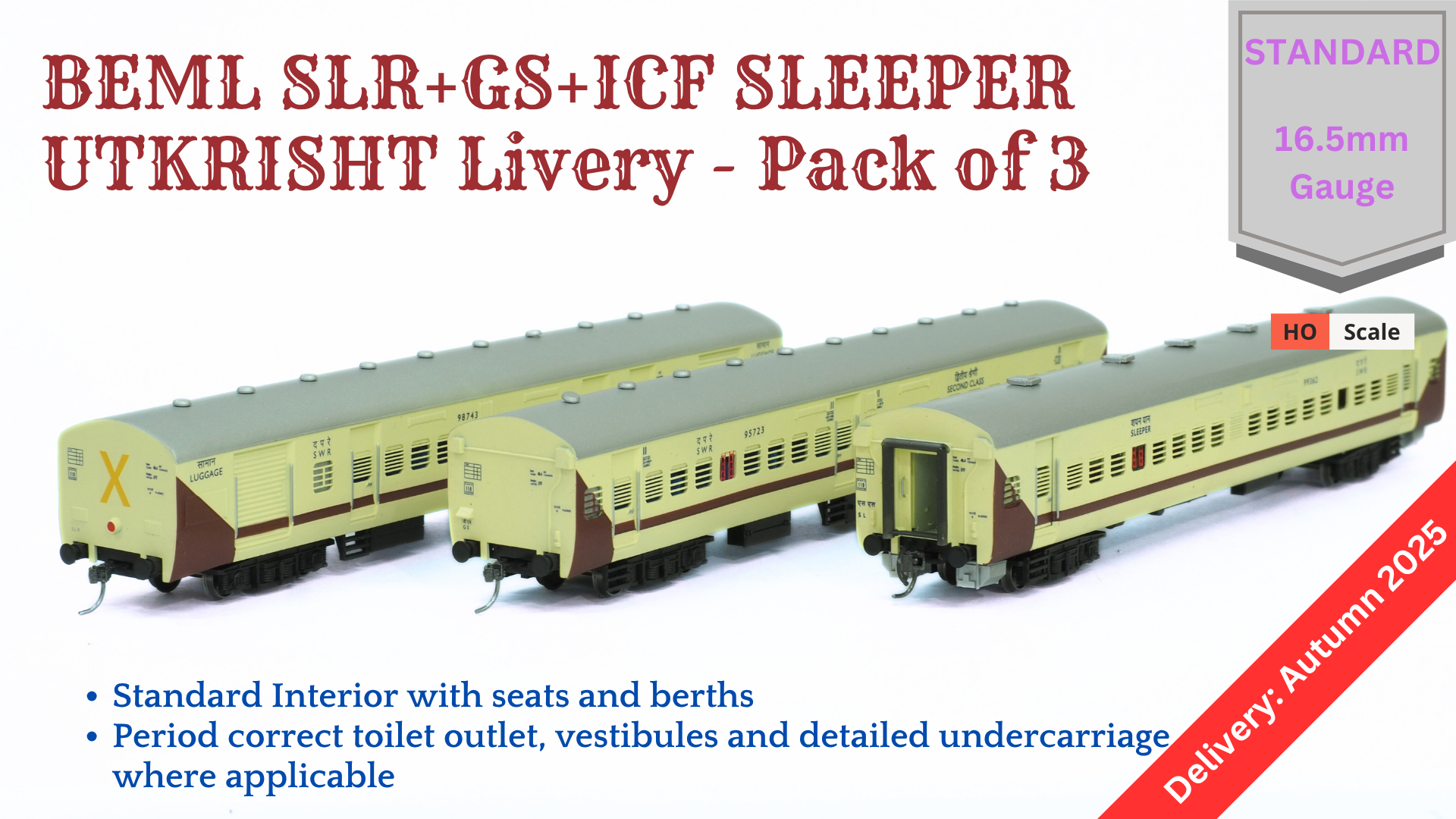 Made to Order: SLR+GS+Sleeper set HO Scale - Utkrisht Livery (2018-Pre ...
