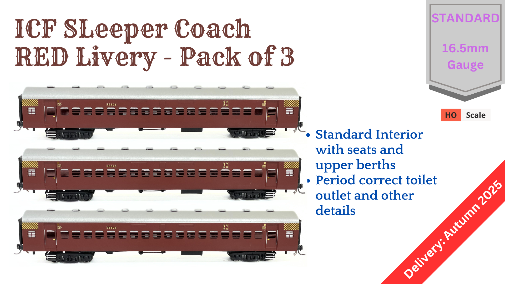 Made to Order: ICF Sleeper HO Scale - Red Livery, Standard, pack of 3 ...