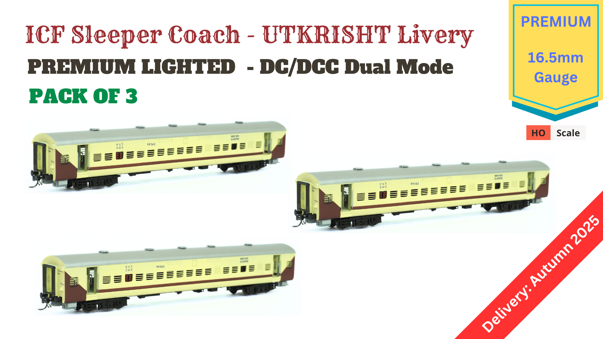 PRE-ORDER: ICF Sleeper HO Scale - Utkrisht Livery, Premium, pack of 3 ...