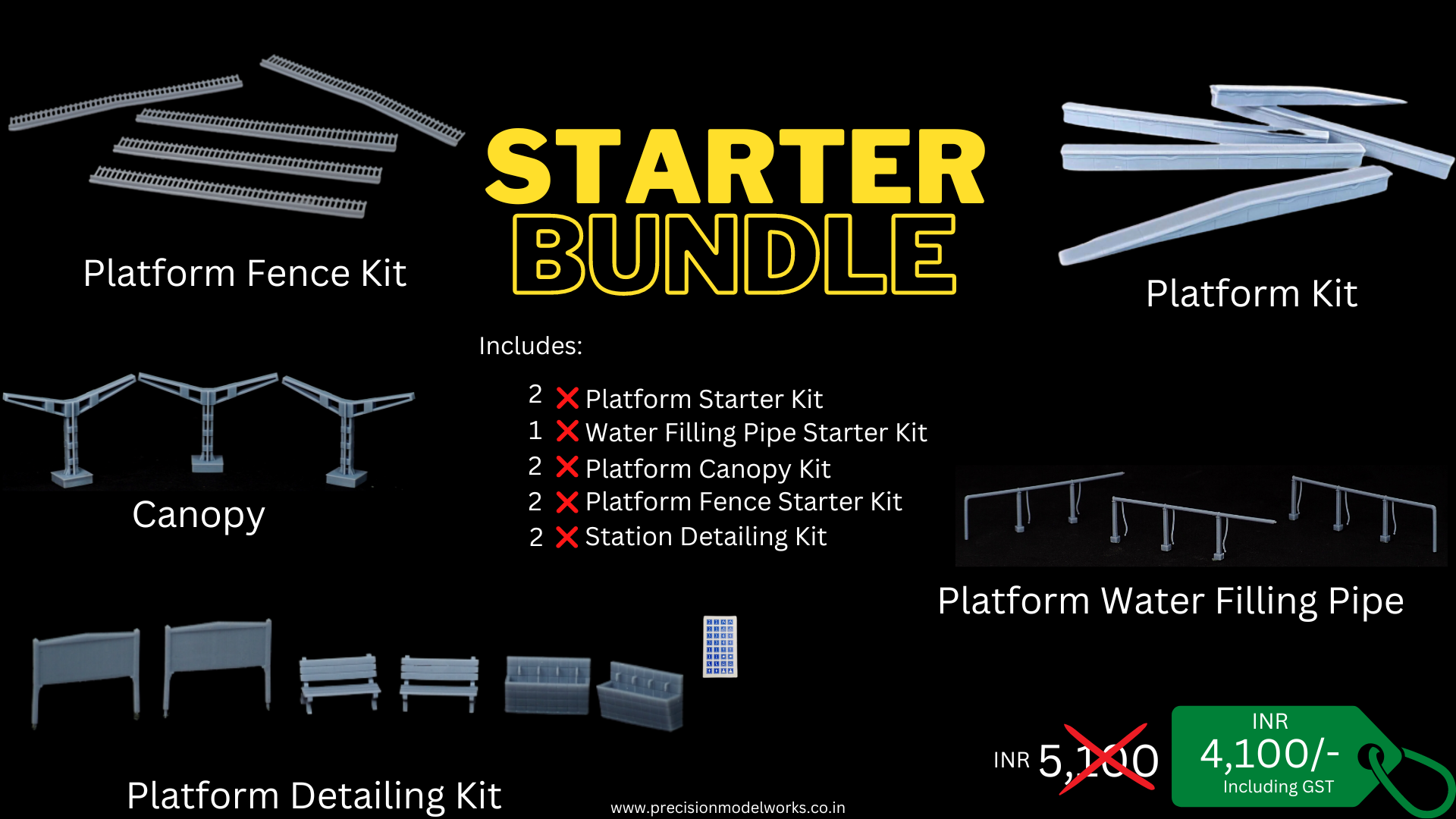 HO Station kit BUNDLE: 30" long, 2 Platforms with details, 20% SAVINGS ...